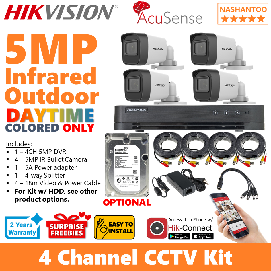 HIKVISION 4CH 5MP 4Cameras Outdoor Bullet IR Package DIY CCTV Kit ...