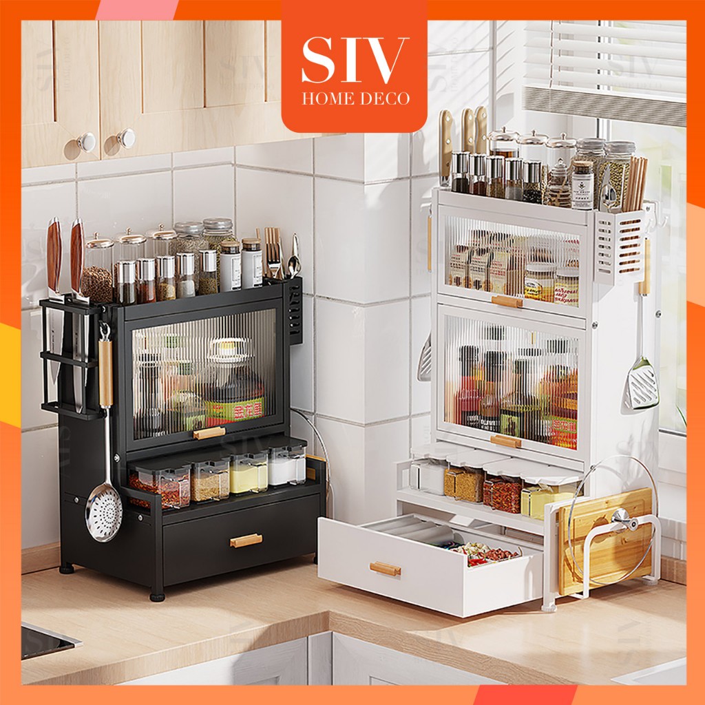 Siv 2/3-Tier Spice Cabinet Rack Kitchen Condiments Seasoning Storage ...