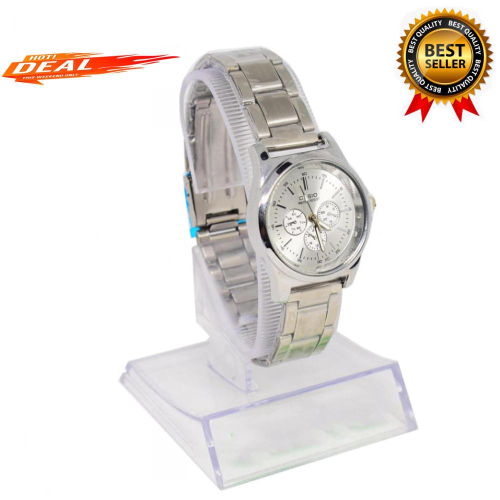 Casio Quartz Analog Tri-Chrono Silver Dial Stainless Steel Watch for ...