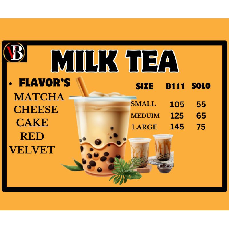 Laminated Milk Tea Signages A4 Size makapal 250mic glossy matibay ...