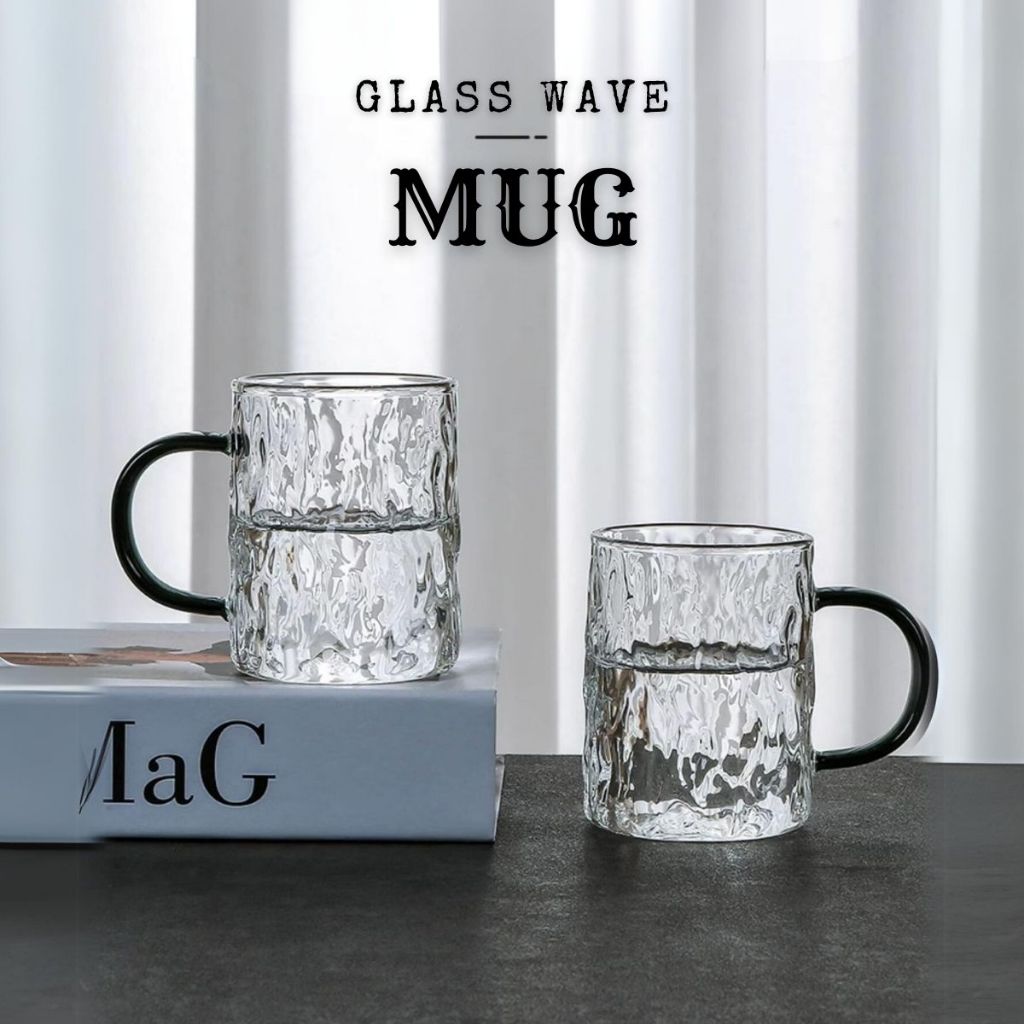 LOCAUPIN Wave Design Mug Borosilicate Glass Drinking Cup with Handle ...