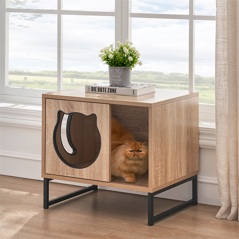 Rectangle Cat Litter Box Enclosure Furniture, Kitty Cabinet Hidden with ...