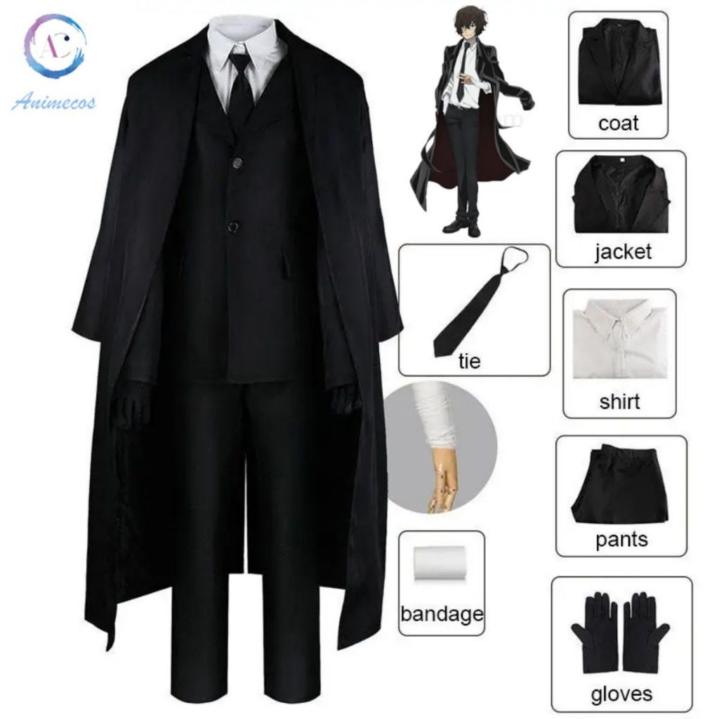 Anime Bungo Stray Dogs Dazai Osamu Cosplay Costume Black Trench Outfit ...