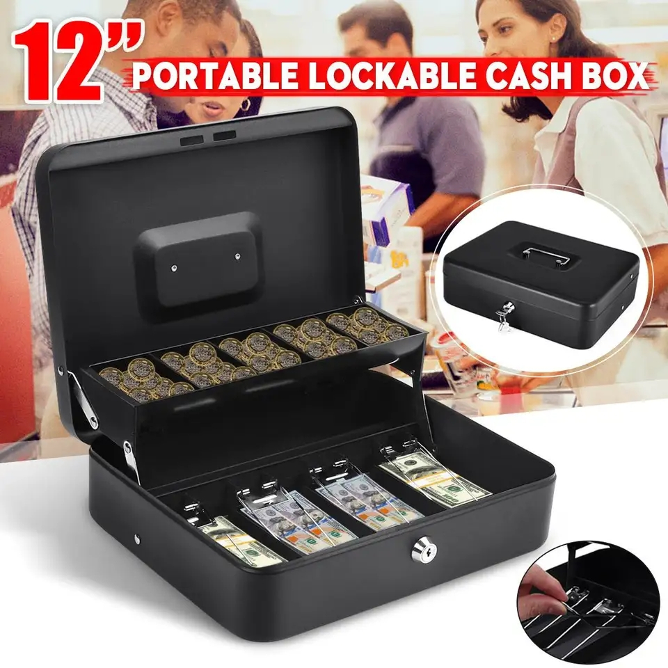 Mini Money Box Protable Key Locker Safe Home Shop Steel Security Cash ...
