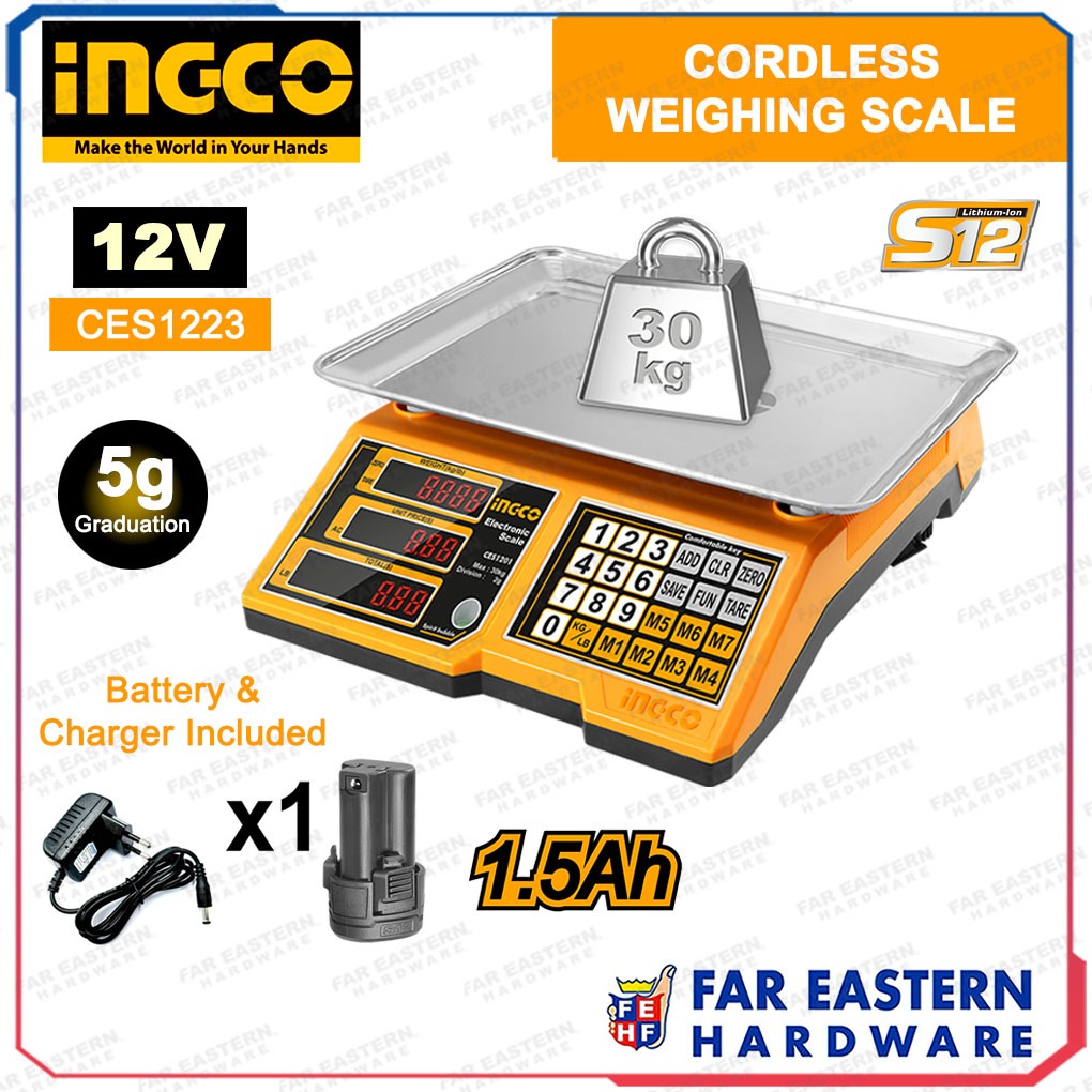 INGCO Cordless Digital Weighing Scale 12V CES1223 | CES1301 30kg w ...