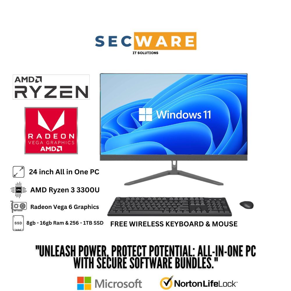 Secware AIO PC - All in One PC (Low Gaming | Work | Study) Amd Ryzen 3 Radeon Vega 6 Graphics ...