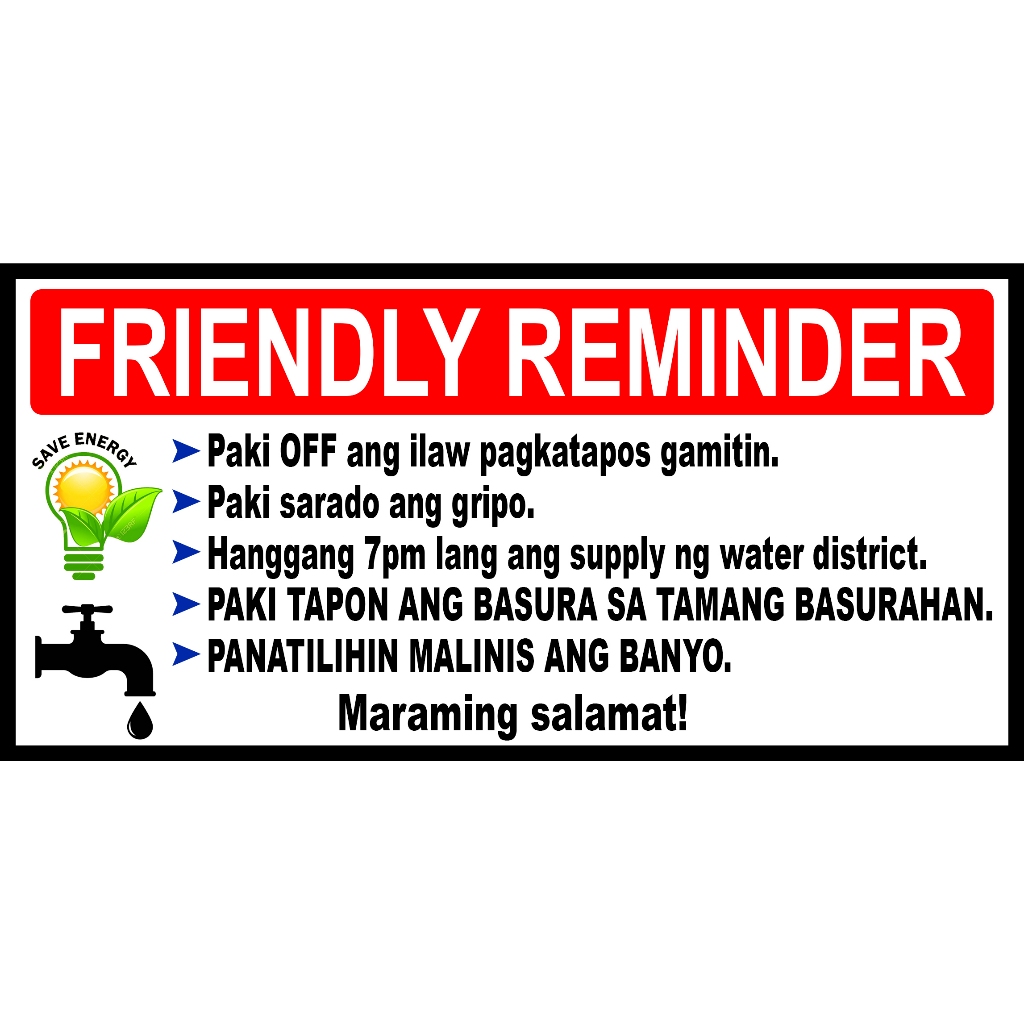 SIGN FRIENDLY REMINDER SAVE ELECTRICITY AND WATER SIGNAGE PVC TYPE ...