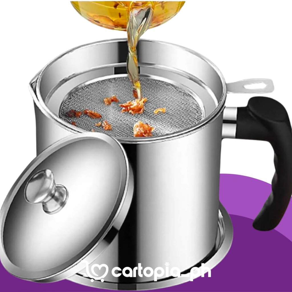 CARTOPIA_PH 1.8L Stainless Steel Oil Filter Jug Oil Strainer Pitcher ...