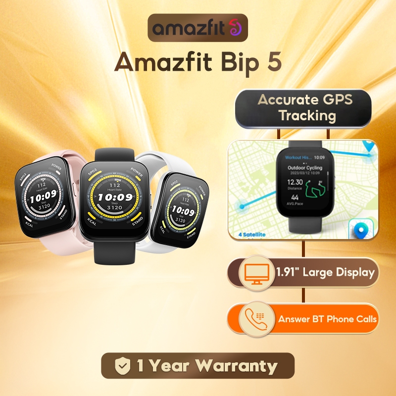 Amazfit Bip 5 1.91" Display Bluetooth Phone Calls 4 Satellite ...