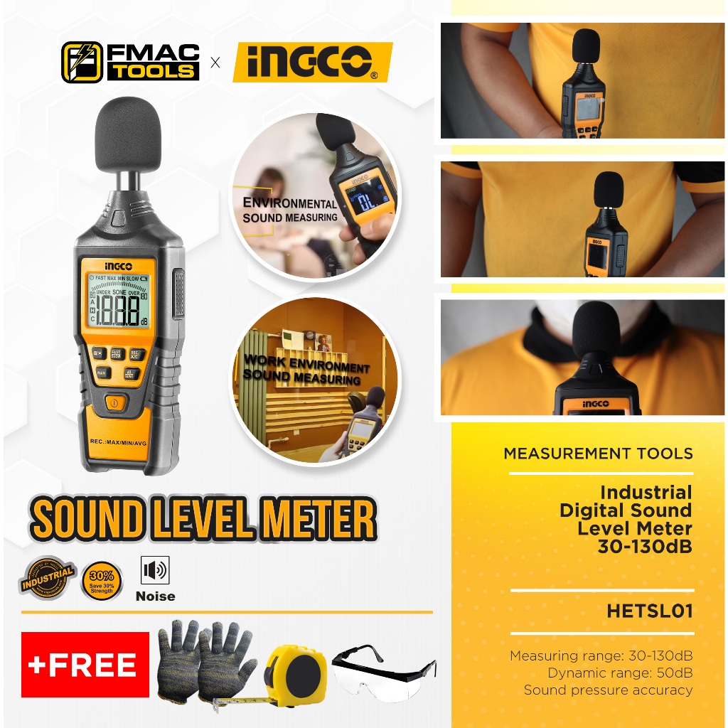 INGCO Industrial Digital Sound Level Meter 30-130dB HETSL01 + FREEBIES ...