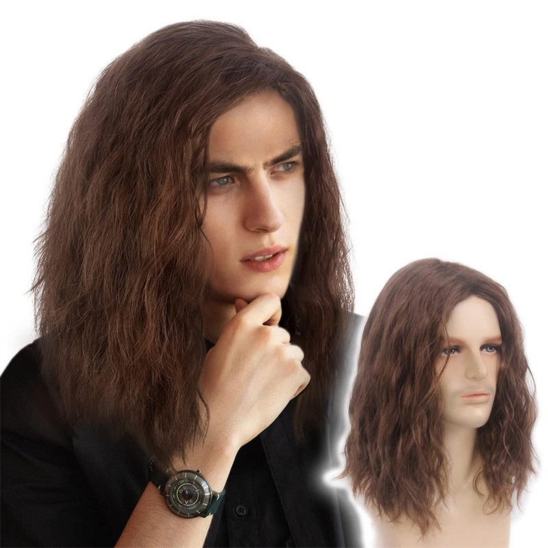 Wavy Men Wig Shoulder Length Corn Perm Wig Fluffy Curly Wig | Shopee ...