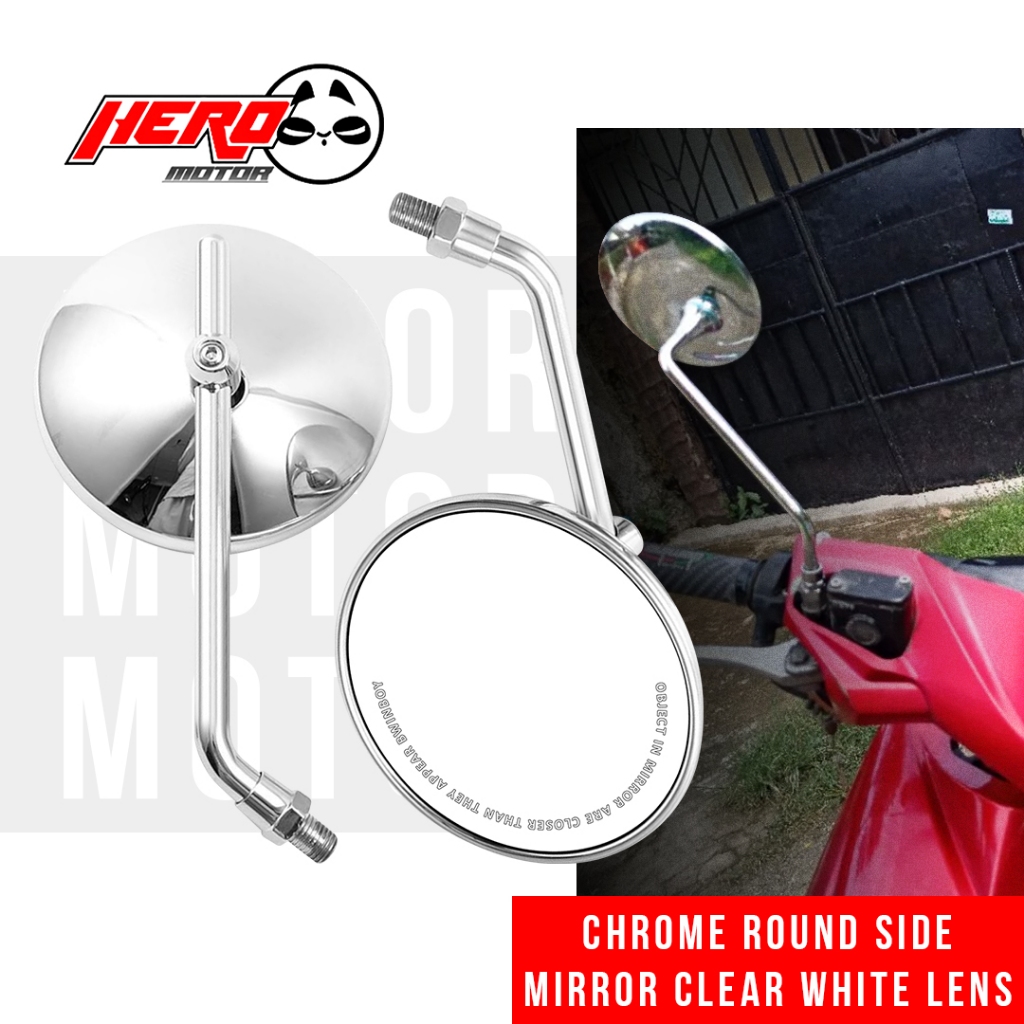 Chrome Round Side Mirror Clear White Lens Adjustable Stem Aluminum ...