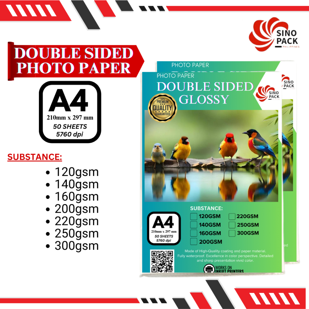 Sinopack Double Sided Glossy Photo Paper A4 Size (50 sheets) | Shopee ...