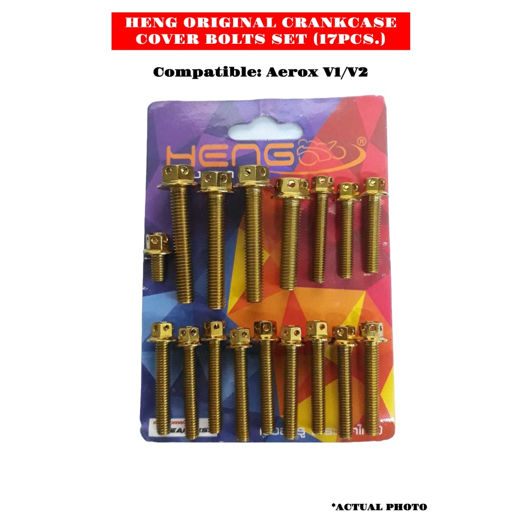 Heng Authentic Crankcase Engine Cover Bolts Set 17pcs. Gold Compatible ...