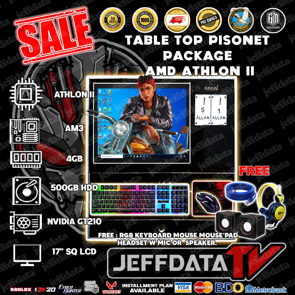 Tabletop Pisonet package Athlon II 4gb 500gb gt210 GPU 17sqlcd monitor ...