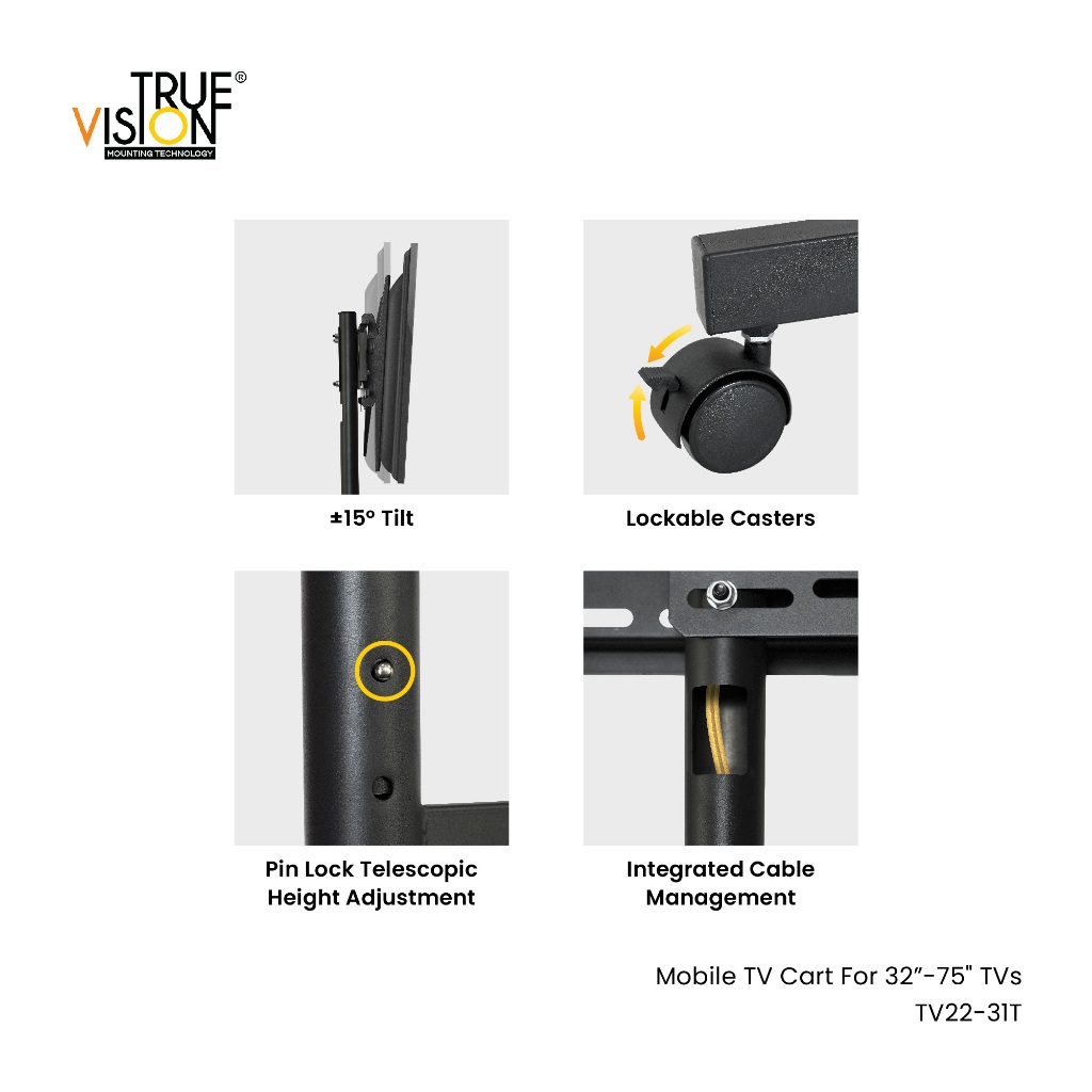 True Vision Mobile TV Stand for 32-75" TV TV22-31T | Shopee Philippines