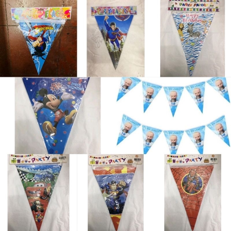 Character Banderitas Flags Spiderman Superman Mickey Mouse Safari Cars ...