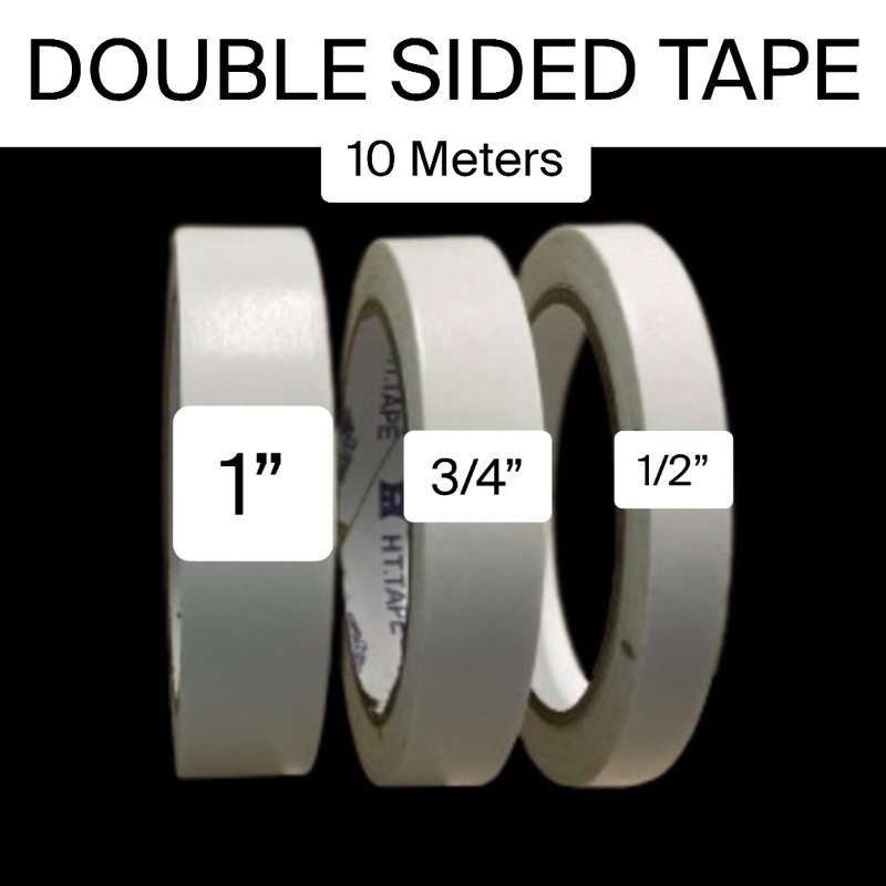 Double sided tape adhesive tape 1” 3/4” 1/2” polytape 10 Meters office ...