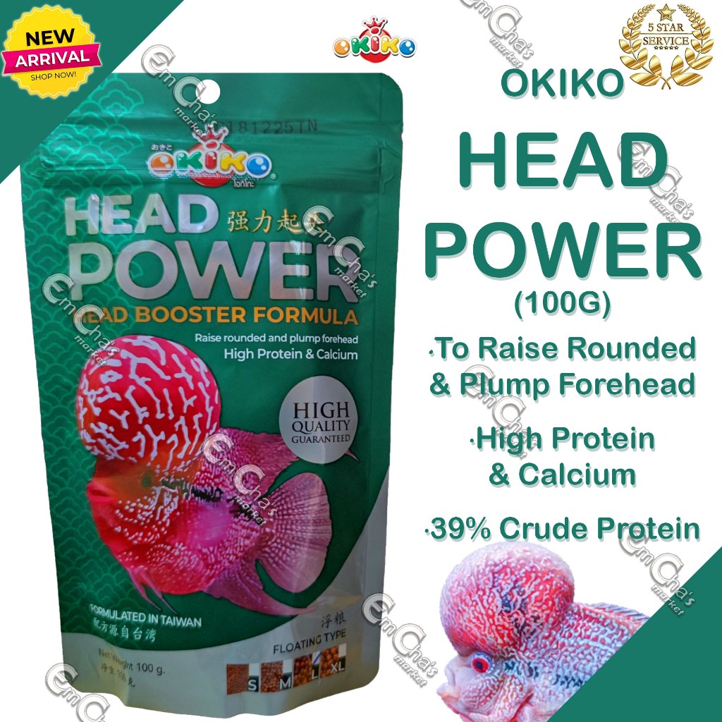 Okiko HEAD POWER 100g (CHOOSE PELLET SIZE) (Green TetraPack) Flowerhorn Fish Food(ff)Flowerhorn ...