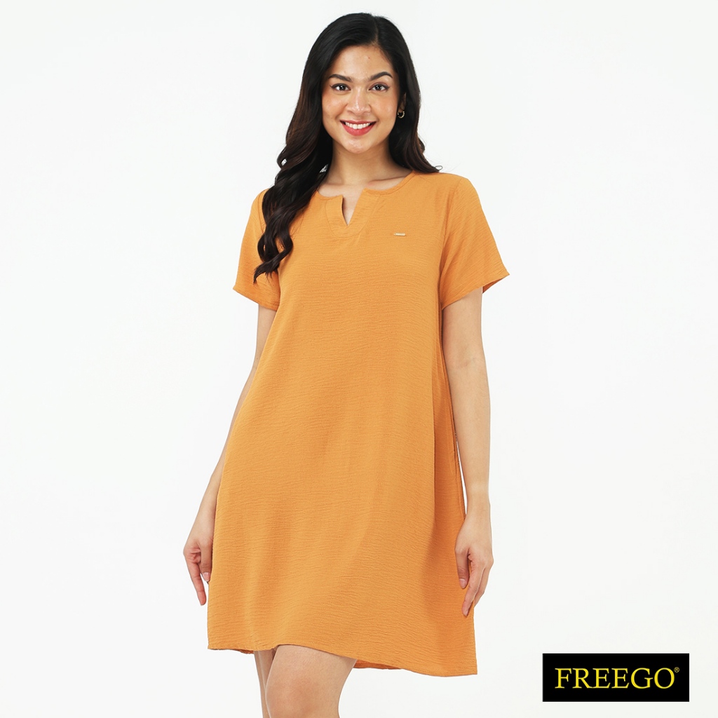 Freego Ladies Woven Linen Drop Short Sleeves Dress AST08-0055 | Shopee ...