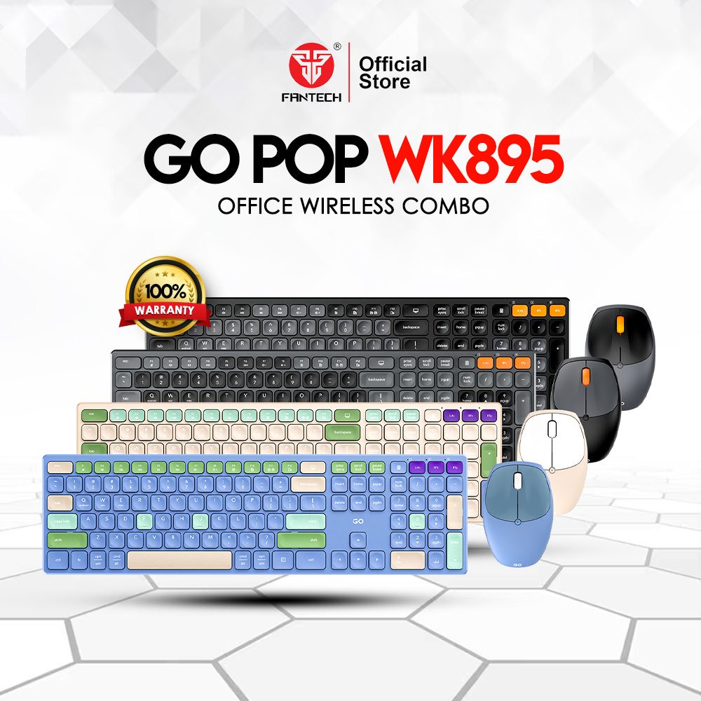 Fantech WK895 Go Pop Combo Office Keyboard & Mouse Bluetooth & 2.4GHz Connections & Silent Click ...