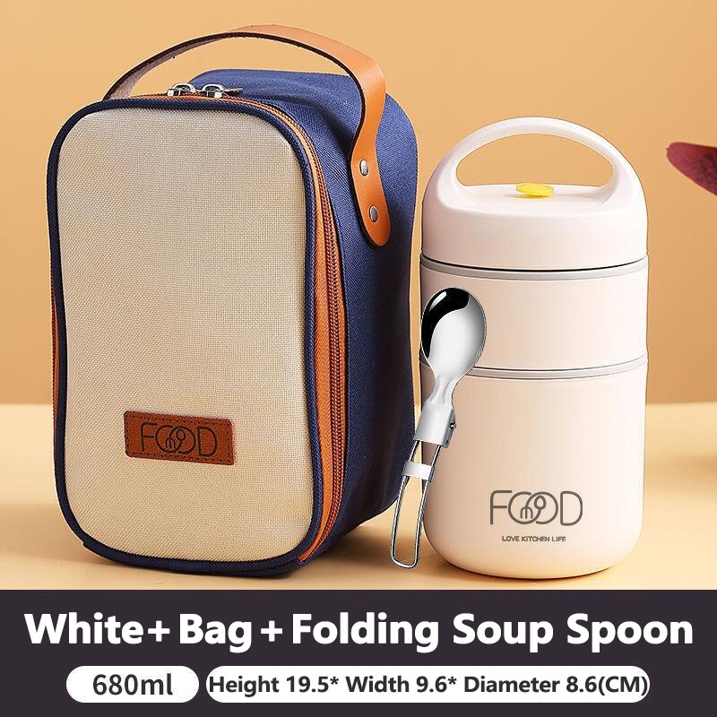 Nipiin 2 Layer Soup Lunch Box Stainless with Bag Thermal 304 Stainless ...