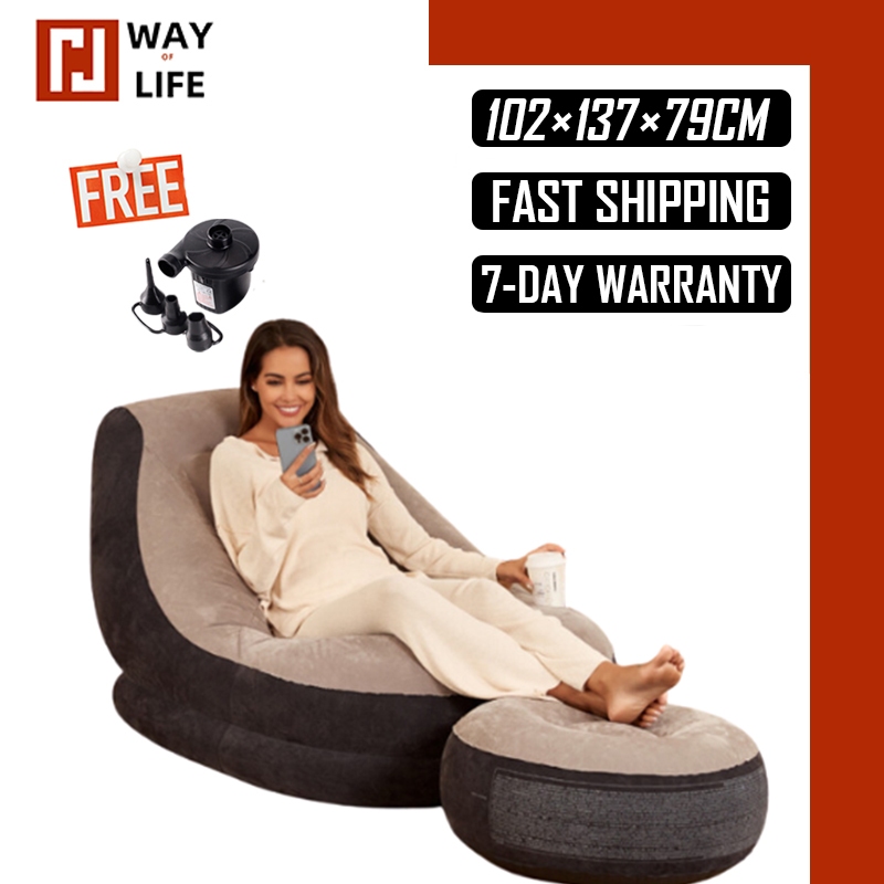INTEX 68564 Inflatable Relaxing Air Sofa Seat Chair + Foot Rest Lounge ...