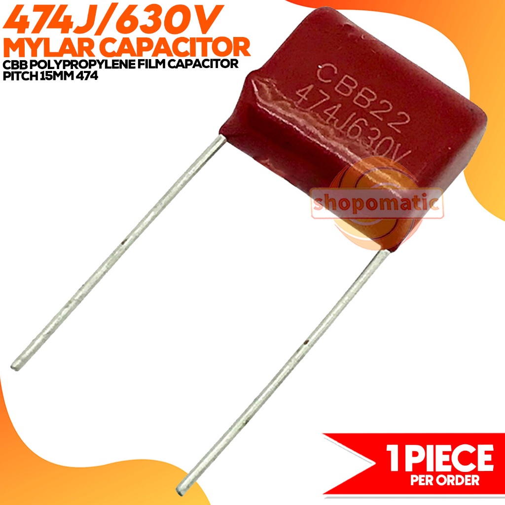 🟧 474J 630V CBB Polypropylene film capacitor pitch 15mm 474 (PER PIECE ...