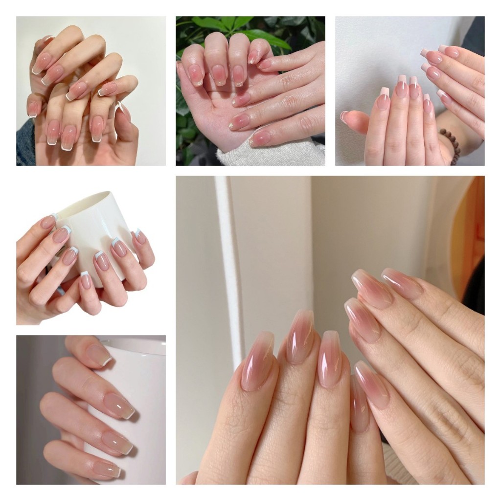 (Free Glue + Gift)24Pcs Long Fake Nails Set With Glue Fashion French ...