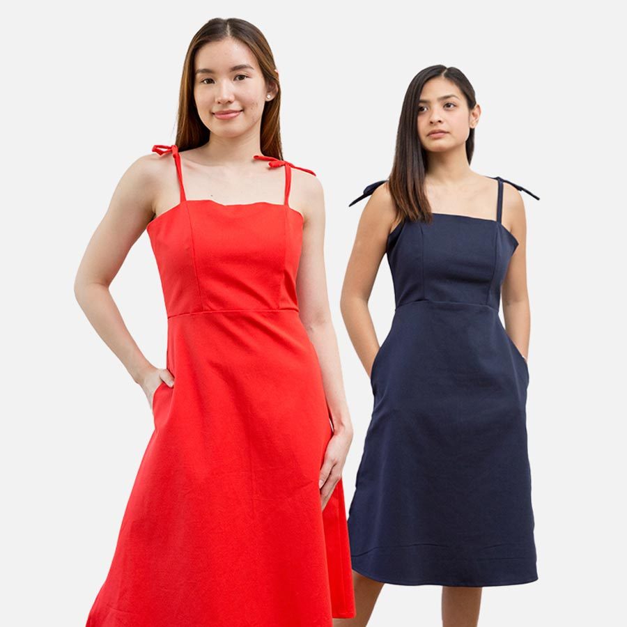 Hey Riley Stella Simple Elegant Ribbon Tie Straps Dress for Women (Red ...