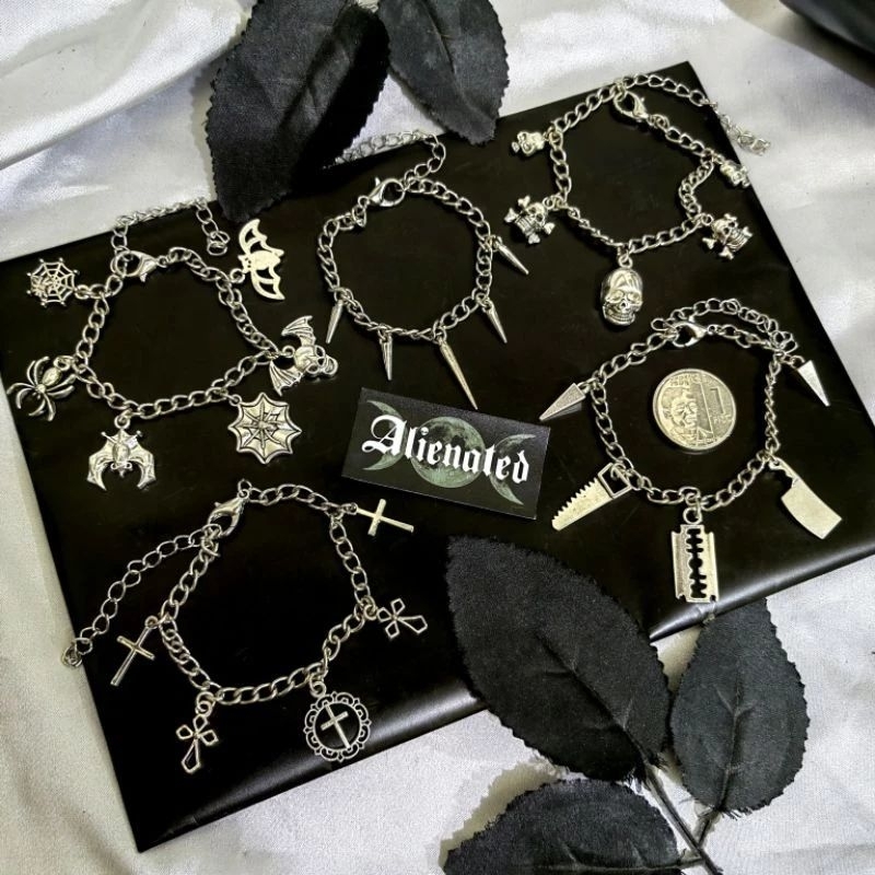 AS Blade Spike Cross Skull Bat Spider Web Halloween Chain Bracelet ...
