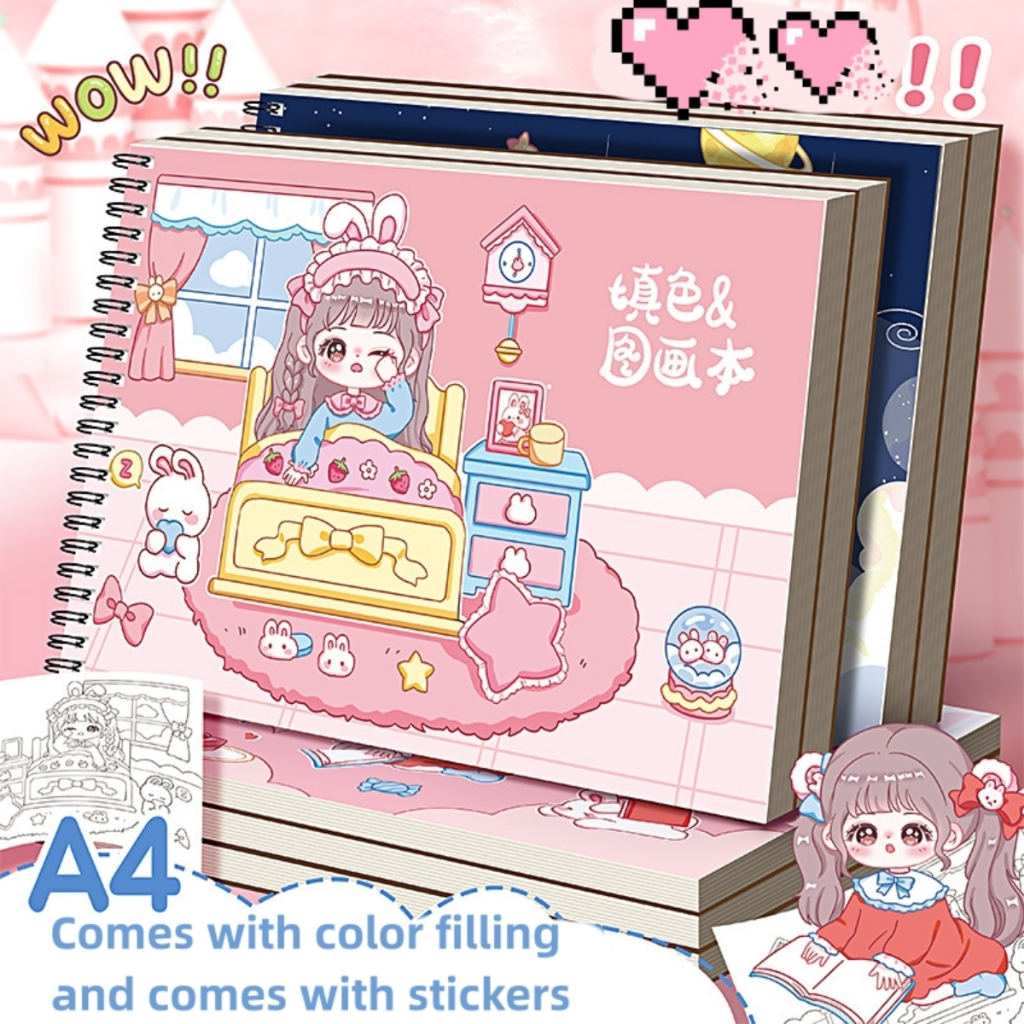 Painting Coloring Books Set 4pcs Thickened Drawing Books with Color ...