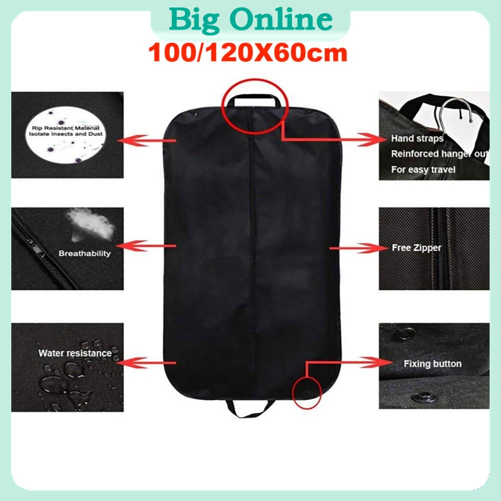 100/120cm Portable Suit Garment Bag Formal Dress Zip Storage Bag Black ...
