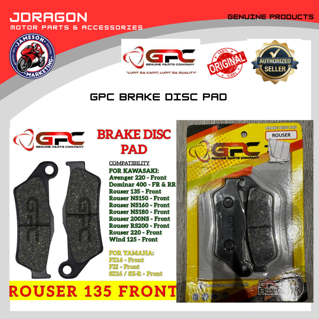 GPC ROUSER 135 FRONT BRAKE DISC PAD | Shopee Philippines