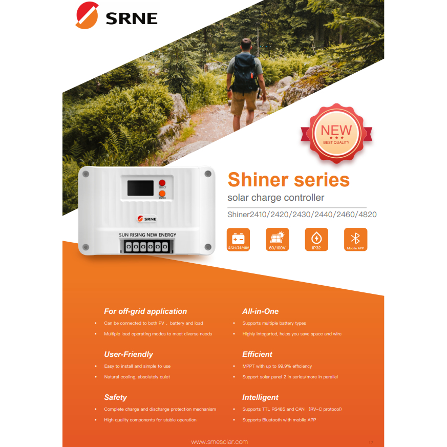 NEW SRNE SHINER SERIES 10A 20A 30A 40A 60A (12/24V) MPPT Solar Charge Controller LifePO4 ...
