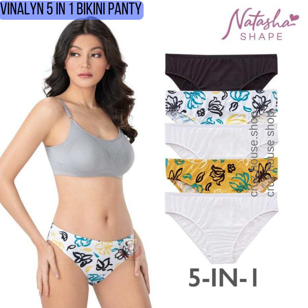 Vinalyn Natasha Ladies 5 in 1 Plain and Printed Bikini Panty Pack | Shopee Philippines