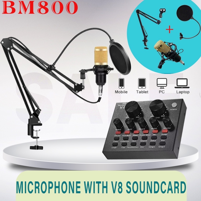 #100% Original BM-800 Condenser Microphone Kit With V8 sound card complet setwith condenser mic ...