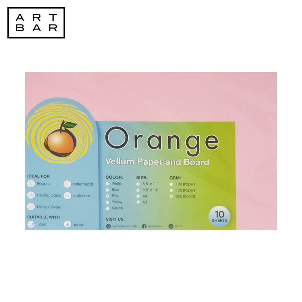 Fine Board Vellum Long Orange 10s 210gsm Colored 10/Pk - Art Bar ...