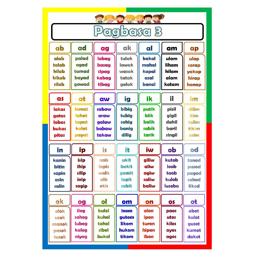 Laminated Educational Chart - Pagbasa 3 - A4 - with random freebie ...