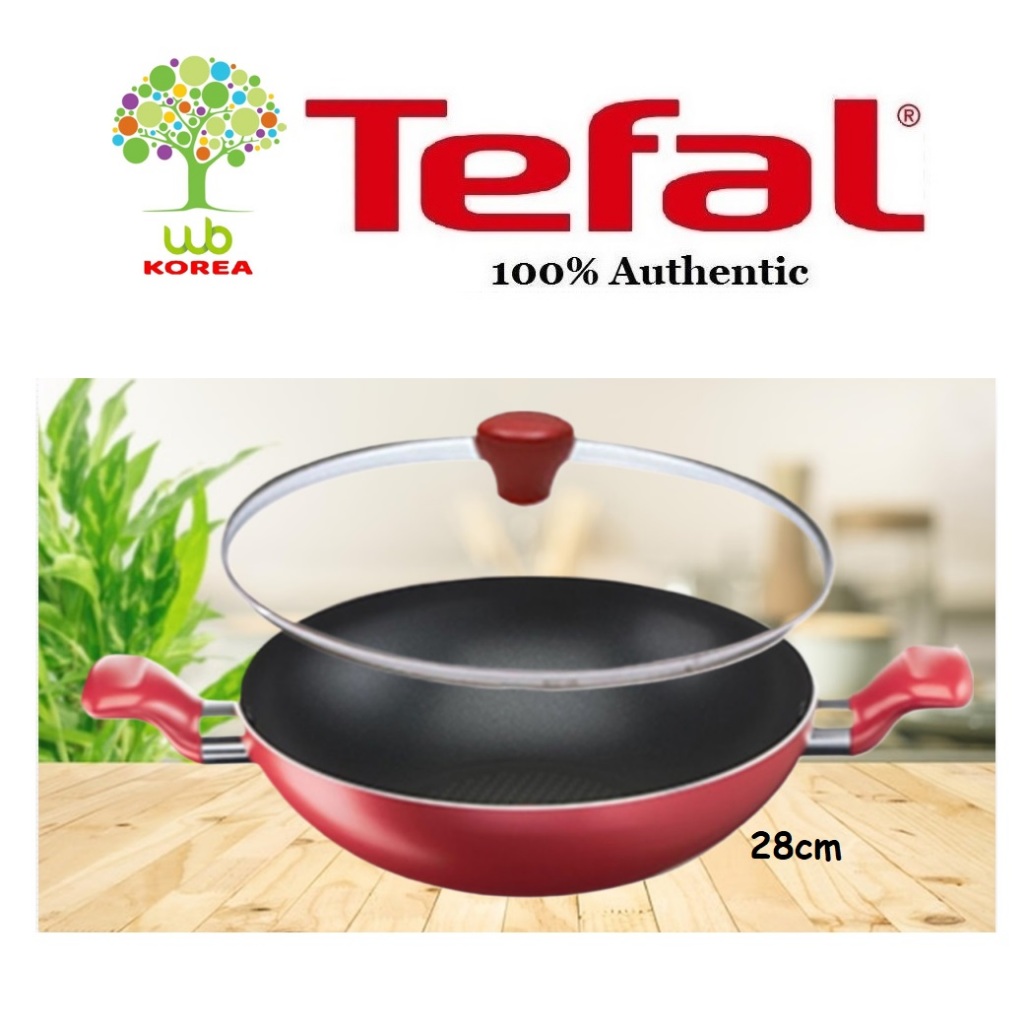 TEFAL Perfect Red Wok 2 Handle 28cm with Glass Lid 28cm | Shopee ...