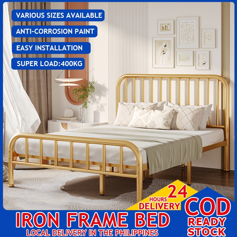COD Iron Art Bed Four Sizes High load-bearing bed Single/Double Bed ...