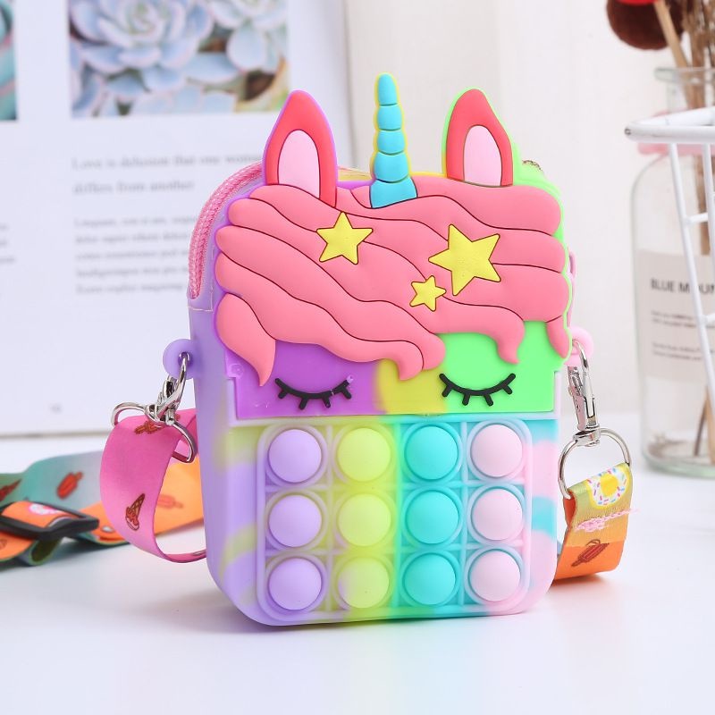 Pop it Bag Fidget Toys Rainbow Unicorn Coin Wallet Ladies Bag Silican ...