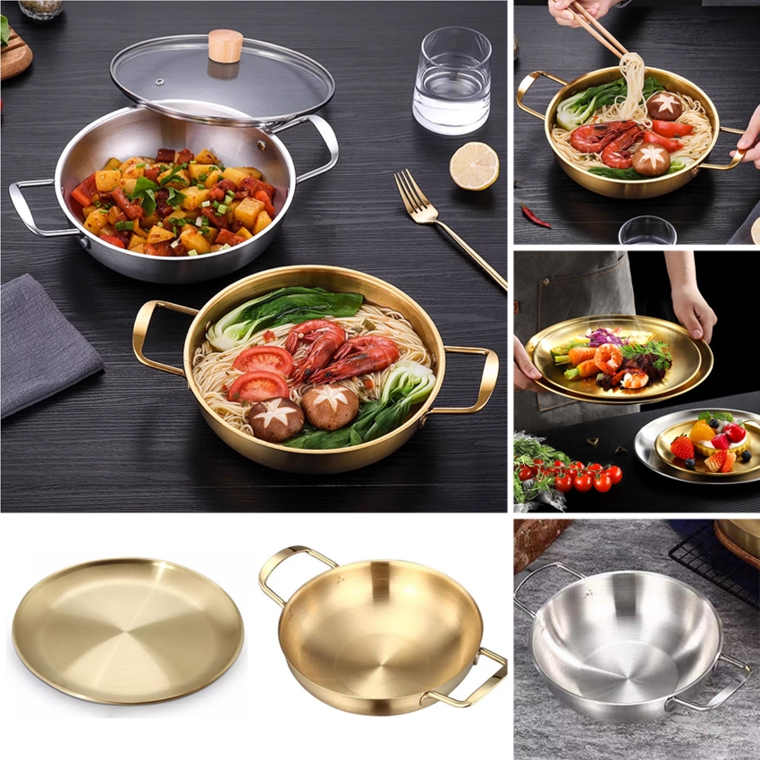 Korean Stainless Steel Seafood Pots Dinner Plates Gold Tableware Cake ...