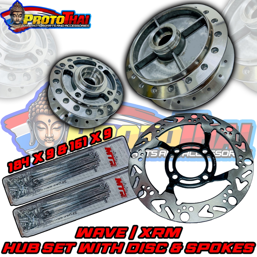 HUB SET WITH LIGHTEN DISC 220MM & SPOKES SET SILVER WAVE XRM RS125 ETC ...