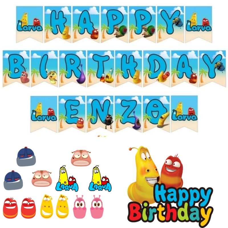 Larva Theme Birthday Party Banner Cupcake Cake Topper Decoration ...