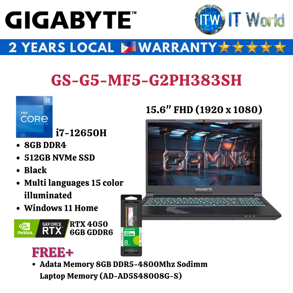Gigabyte GS-G5-MF5-G2PH383SH | i7-12650H | DDR4 8GB | 512GB SSD | RTX ...