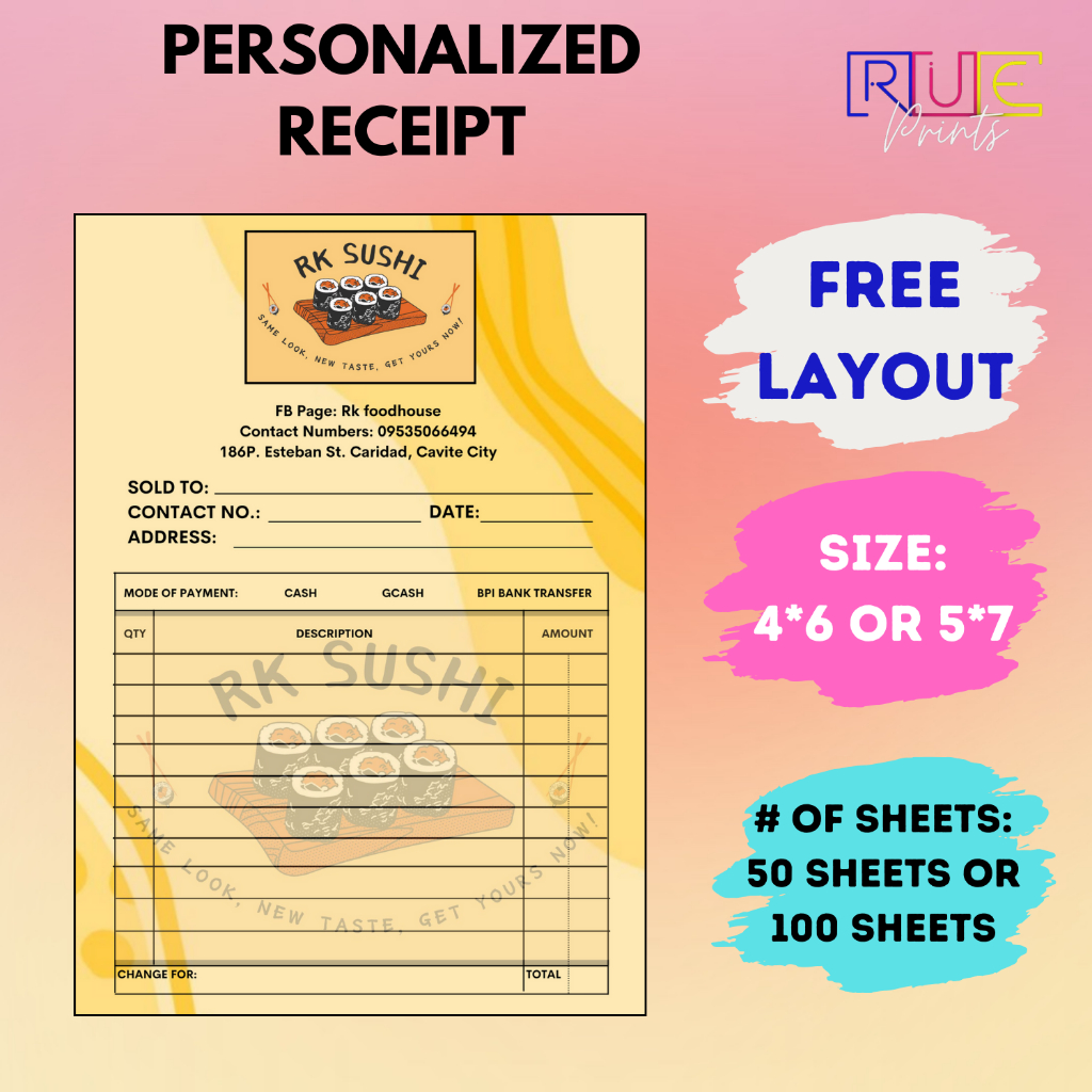 PERSONALIZED/CUSTOMIZED GENERIC RECEIPTS MINIMUM OF 2 PADS PER CHECKOUT ...