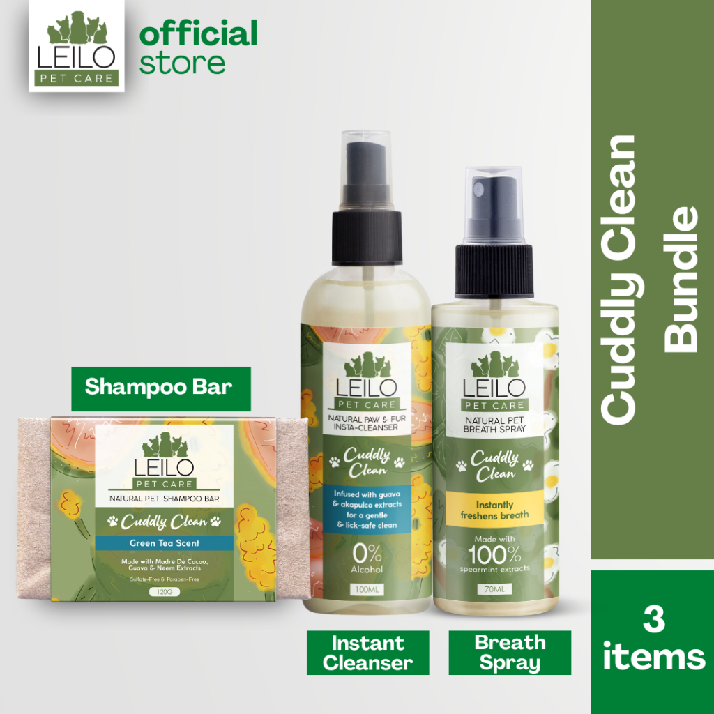 LEILO PET CARE Cuddly Clean Trio Bundle (Shampoo Bar, Instant Cleanser, Breath Spray) | Shopee ...