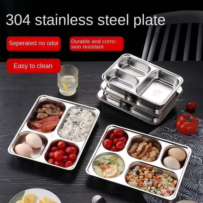 304 Stainless Steel Partitioned Dinner Plate Lunch And Dinner Tray ...