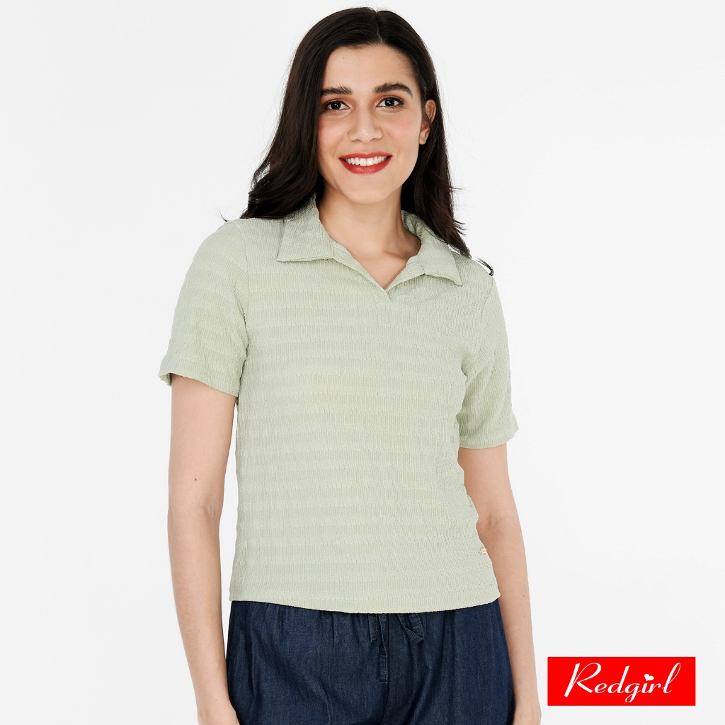 Red Girl Short Sleeves W/ Collar Blouse RST12-0586 | Shopee Philippines